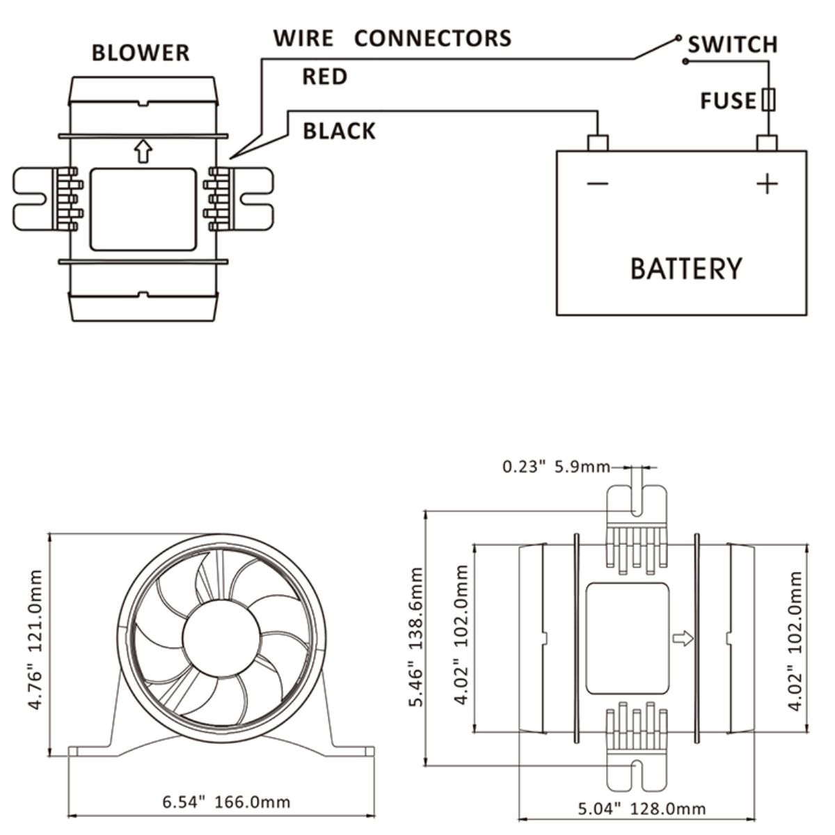 EXAUSTOR BLOWER LINEAR 235CFM 12V 399M3/H 4.0A 4″ 04S – Seariver
